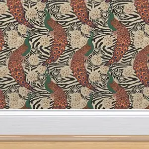 Spoonflower Enchanted Peacock Bright 100% Natural Sisal Grasscloth Wallcovering - Purple