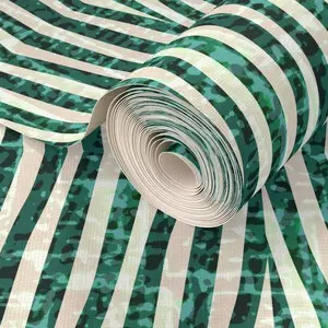 Spoonflower Emerald Green Textured Wavy Pinstripe 100% Natural Sisal Grasscloth Wallcovering Green