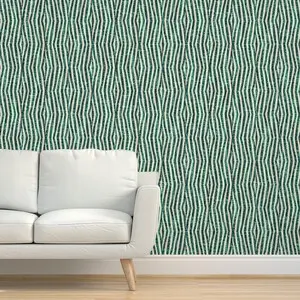 Spoonflower Emerald Textured Wavy Pinstripe 100% Natural Sisal Grasscloth Wallcovering - Green