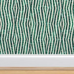 Spoonflower Emerald Textured Wavy Pinstripe 100% Natural Sisal Grasscloth Wallcovering - Green