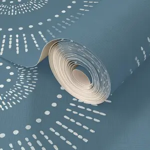 Spoonflower Glimmer Boho Geometric Medallion Watercolor 100% Natural Sisal Grasscloth Wallcovering - Blue