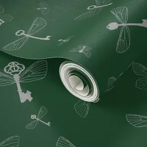 Spoonflower Wizard Harry Flying Keys Slyth Custom Pre-pasted Wallpaper - Green