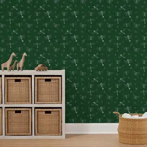 Spoonflower Wizard Harry Flying Keys Slyth Custom Pre-pasted Wallpaper - Green