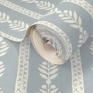 Spoonflower Georgiana Reverse Quiet 100% Natural Sisal Grasscloth Wallcovering - Blue