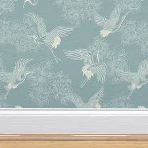 Spoonflower Majestic Cranes Blue 100% Natural Sisal Grasscloth Wallcovering