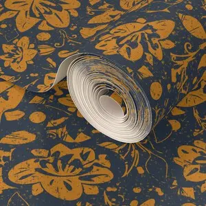 Spoonflower Desert Flowers 100% Natural Sisal Grasscloth Wallcovering - Blue,brown,orange