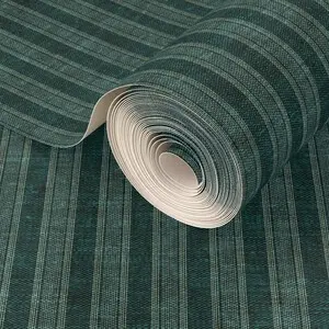 Spoonflower Eden Ticking Stripes In Dark Teal Lad22 100% Natural Sisal Grasscloth Wallcovering Green,teal,blue