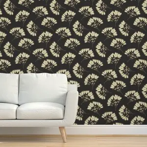 Spoonflower English Waltz 3 100% Natural Sisal Grasscloth Wallcovering - White