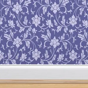 Spoonflower Vintage Floral Periwinkle 100% Natural Sisal Grasscloth Wallcovering - Purple,blue