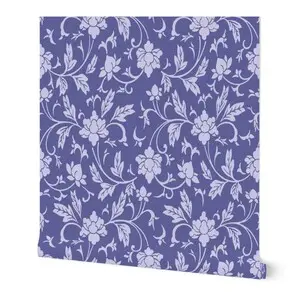 Spoonflower Vintage Floral Periwinkle 100% Natural Sisal Grasscloth Wallcovering - Purple,blue