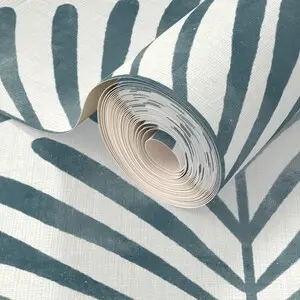 Spoonflower Tallahassee 100% Natural Sisal Grasscloth Wallcovering - Blue