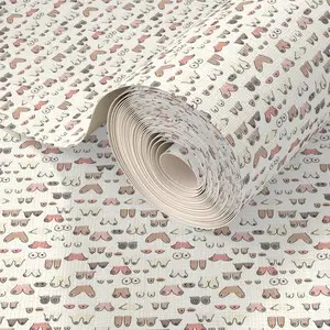 Spoonflower Diversity Boobs Small White 100% Natural Sisal Grasscloth Wallcovering - White,gray