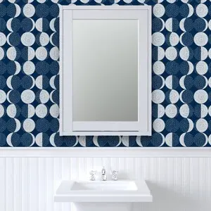 Spoonflower Moon Phases Embroidery Blue Night Custom Removable Wallpaper