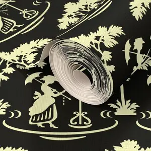 Spoonflower Demoiselle Rococo 4b 100% Natural Sisal Grasscloth Wallcovering - White
