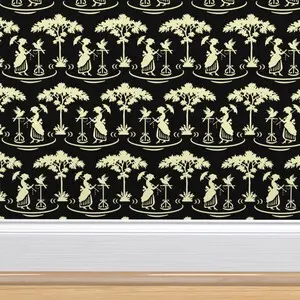 Spoonflower Demoiselle Rococo 4b 100% Natural Sisal Grasscloth Wallcovering - White