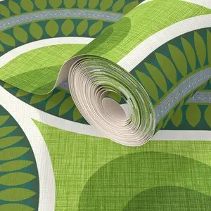 Spoonflower Highways Road Travel Spellstone Hills Landscape 100% Natural Sisal Grasscloth Wallcovering Green,mint