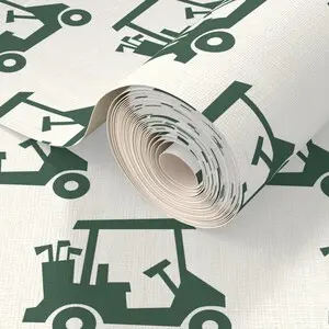 Spoonflower Tee Time Golf Carts On White C21 100% Natural Sisal Grasscloth Wallcovering