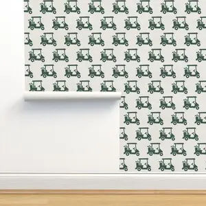 Spoonflower Tee Time Golf Carts On White C21 100% Natural Sisal Grasscloth Wallcovering