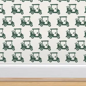 Spoonflower Tee Time Golf Carts On White C21 100% Natural Sisal Grasscloth Wallcovering