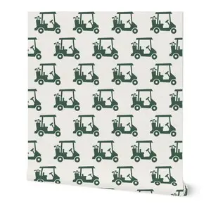 Spoonflower Tee Time Golf Carts On White C21 100% Natural Sisal Grasscloth Wallcovering