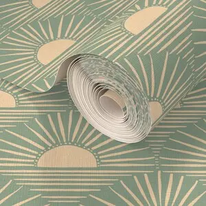 Spoonflower Sunrise Mint 100% Natural Sisal Grasscloth Wallcovering - Green,teal,mint