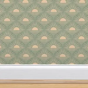 Spoonflower Sunrise Mint 100% Natural Sisal Grasscloth Wallcovering