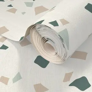 Spoonflower Terrazzo Moss Pastels One 100% Natural Sisal Grasscloth Wallcovering - Green,mint