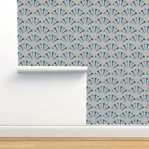 Spoonflower Golf Tee Fans And Blues 100% Natural Sisal Grasscloth Wallcovering - Blue,teal,gray