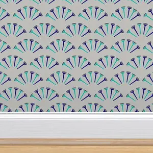 Spoonflower Golf Tee Fans And Blues 100% Natural Sisal Grasscloth Wallcovering - Blue,teal,gray