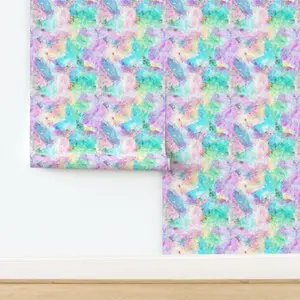 Spoonflower Abstract Soft Watercolor Paint Splatter Custom Removable Wallpaper - Rainbow