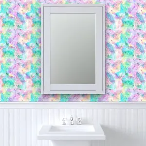 Spoonflower Abstract Soft Watercolor Paint Splatter Custom Removable Wallpaper - Rainbow