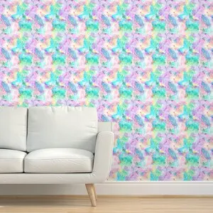 Spoonflower Abstract Soft Watercolor Paint Splatter Custom Removable Wallpaper - Rainbow