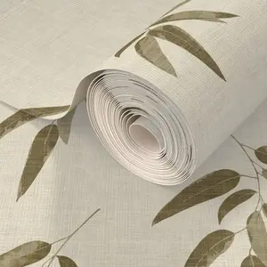 Spoonflower Eucalyptus Neutral 100% Natural Sisal Grasscloth Wallcovering - Green,beige