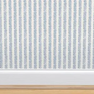 Spoonflower Blue Botanical Leaf Pattern 100% Natural Sisal Grasscloth Wallcovering