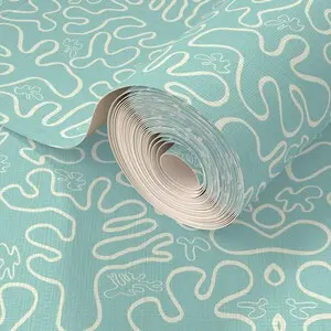 Spoonflower Amaze Sea Coastal And Cream 100% Natural Sisal Grasscloth Wallcovering - Blue