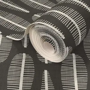 Spoonflower Eucalyptus Leaves Mono Dark 100% Natural Sisal Grasscloth Wallcovering - White