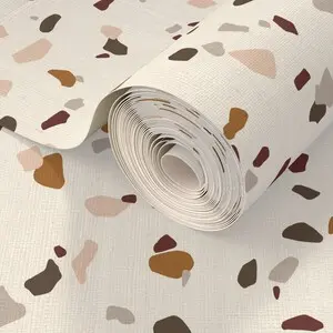 Spoonflower Terrazzo Tcx Cream 100% Natural Sisal Grasscloth Wallcovering - Pink,brown