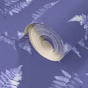 Spoonflower Lavender Ferns On Periwinkle 100% Natural Sisal Grasscloth Wallcovering - Purple,blue