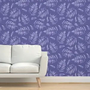 Spoonflower Lavender Ferns On Periwinkle 100% Natural Sisal Grasscloth Wallcovering