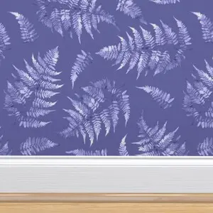 Spoonflower Lavender Ferns On Periwinkle 100% Natural Sisal Grasscloth Wallcovering