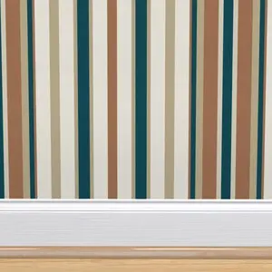 Spoonflower Teal Beige Cocoa Brown And Cream Vertical Stripe 100% Natural Sisal Grasscloth Wallcovering - White,teal,brown