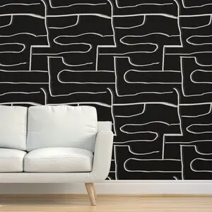 Spoonflower Graffiti Black And White 100% Natural Sisal Grasscloth Wallcovering