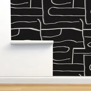 Spoonflower Graffiti Black And White 100% Natural Sisal Grasscloth Wallcovering