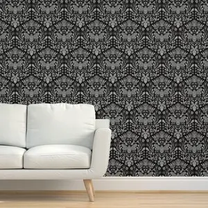 Spoonflower Home In The Weeds Silver On Medium Scale 100% Natural Sisal Grasscloth Wallcovering - Black