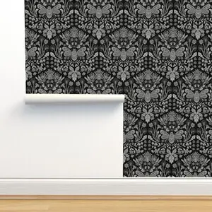 Spoonflower Home In The Weeds Silver On Medium Scale 100% Natural Sisal Grasscloth Wallcovering - Black
