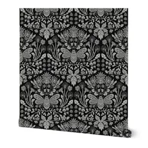 Spoonflower Home In The Weeds Silver On Medium Scale 100% Natural Sisal Grasscloth Wallcovering - Black
