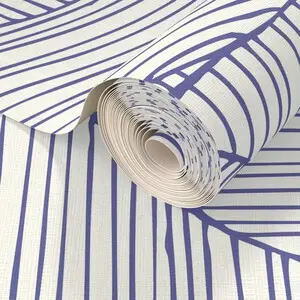 Spoonflower Geometric Dunes White Periwinkle 100% Natural Sisal Grasscloth Wallcovering - Purple,white