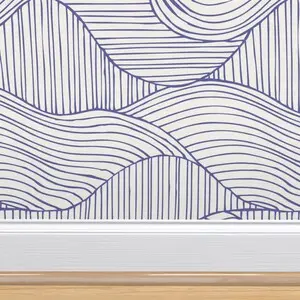 Spoonflower Geometric Dunes White Periwinkle 100% Natural Sisal Grasscloth Wallcovering - Purple,white
