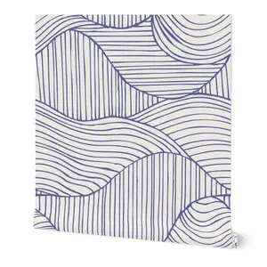 Spoonflower Geometric Dunes White Periwinkle 100% Natural Sisal Grasscloth Wallcovering - Purple,white