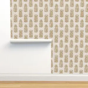 Spoonflower Taza Flori Beige 100% Natural Sisal Grasscloth Wallcovering - Beige,orange